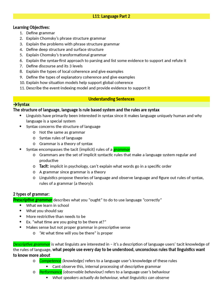 L11- Language Part 2 | PDF | Phrase | Syntax