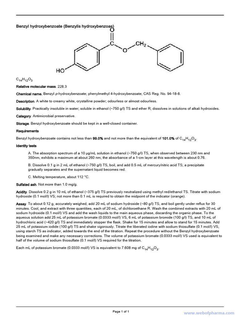 6.1.43.benzyl Hydroxybenzoate (Benzylis Hydroxybenzoas) | PDF ...
