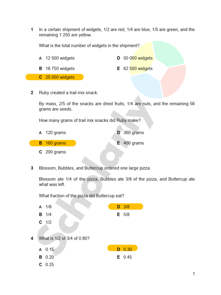 Wk1 - y5 - Math - Hw - Advanced Fraction & Decimal - Qn | PDF | Cakes
