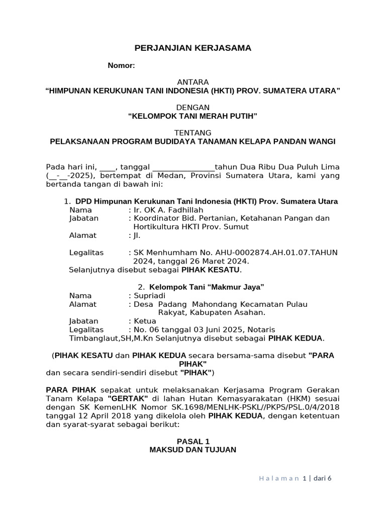 Perjanjian Kerjasama (MoU) Kelapa Sawit | PDF