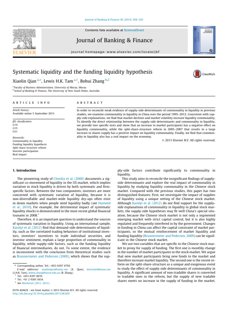 Systematic Liquidity and The Funding Liquidity 2014 Journal of Banking ...