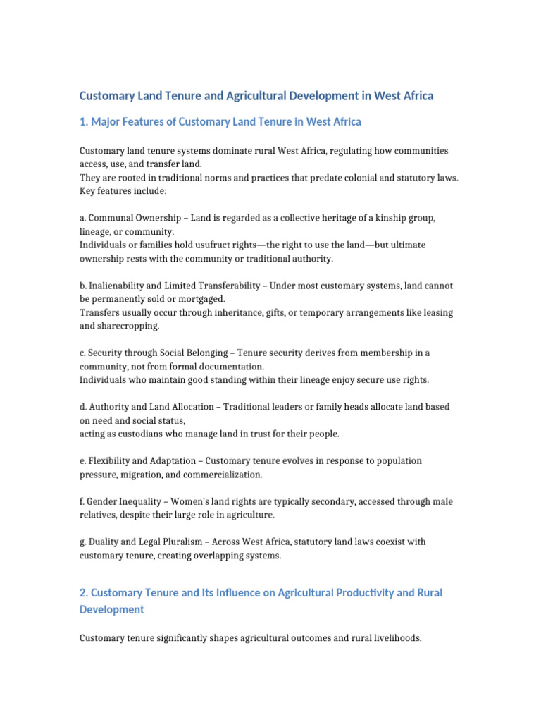 Customary Land Tenure in West Africa | PDF | West Africa | Economies