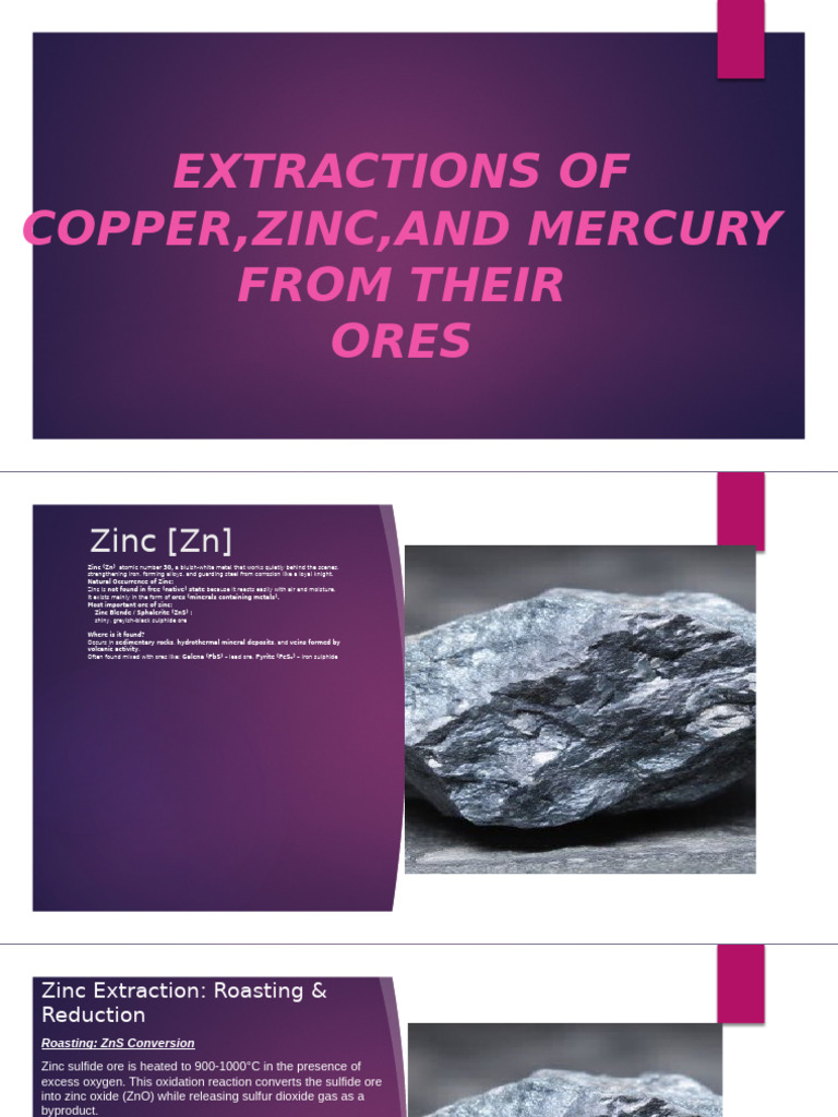 Extraction Processes of Copper, Zinc, Mercury | PDF | Zinc | Oxide