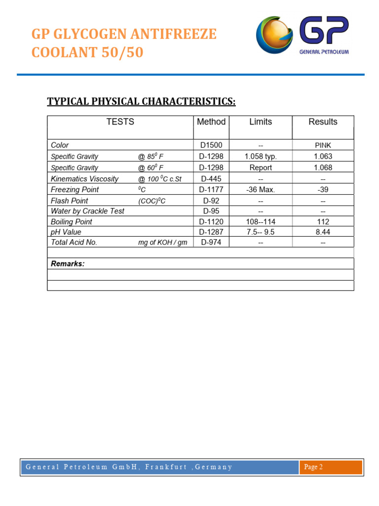 GP Glycol Antifreeze Coolant Specs | PDF