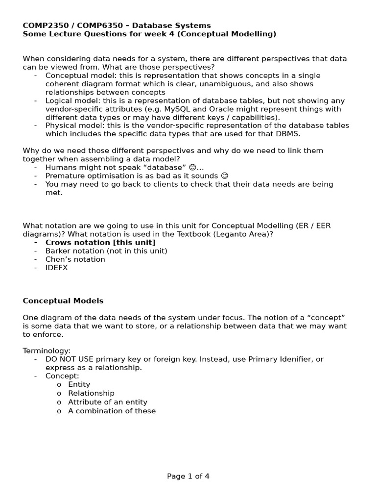 After the Lecture Filled in - Database Systems Lecture Week 4 Questions Worksheet (4) | PDF ...