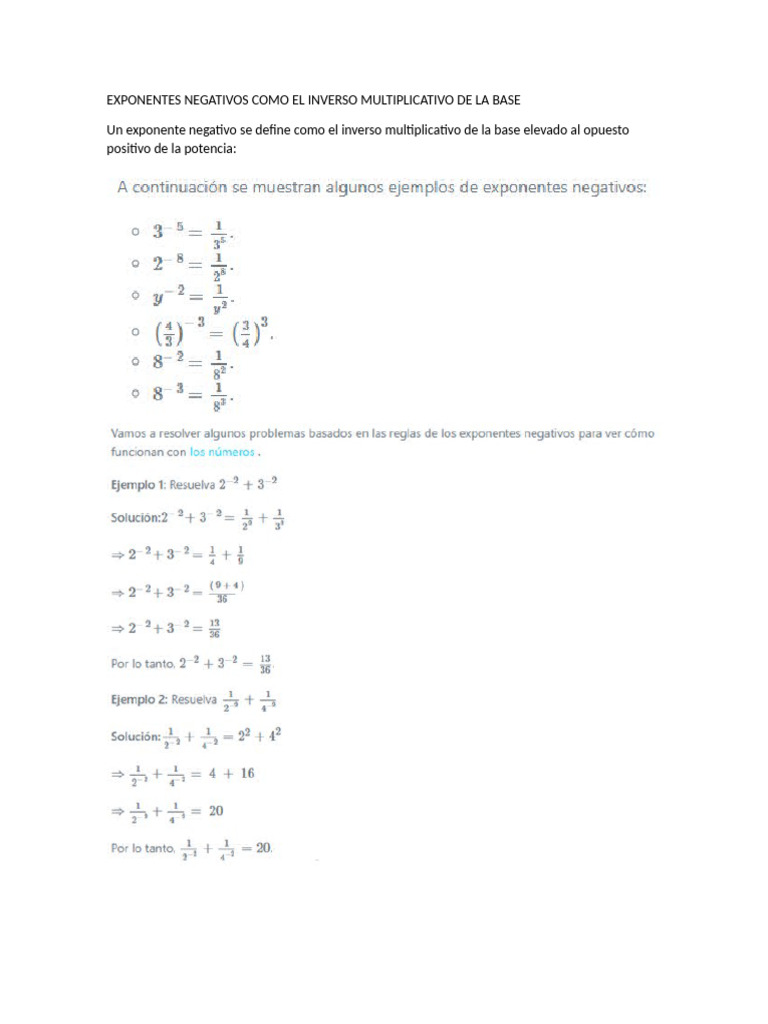 Exponentes Negativos Como El Inverso Multiplicativo de La Base | PDF