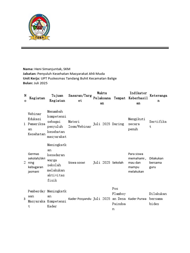 Rencana Kerja Bulan Juli | PDF