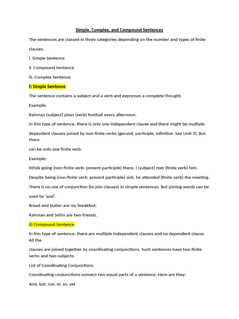 Understanding Sentence Types: Simple, Compound, Complex | PDF | Subject ...