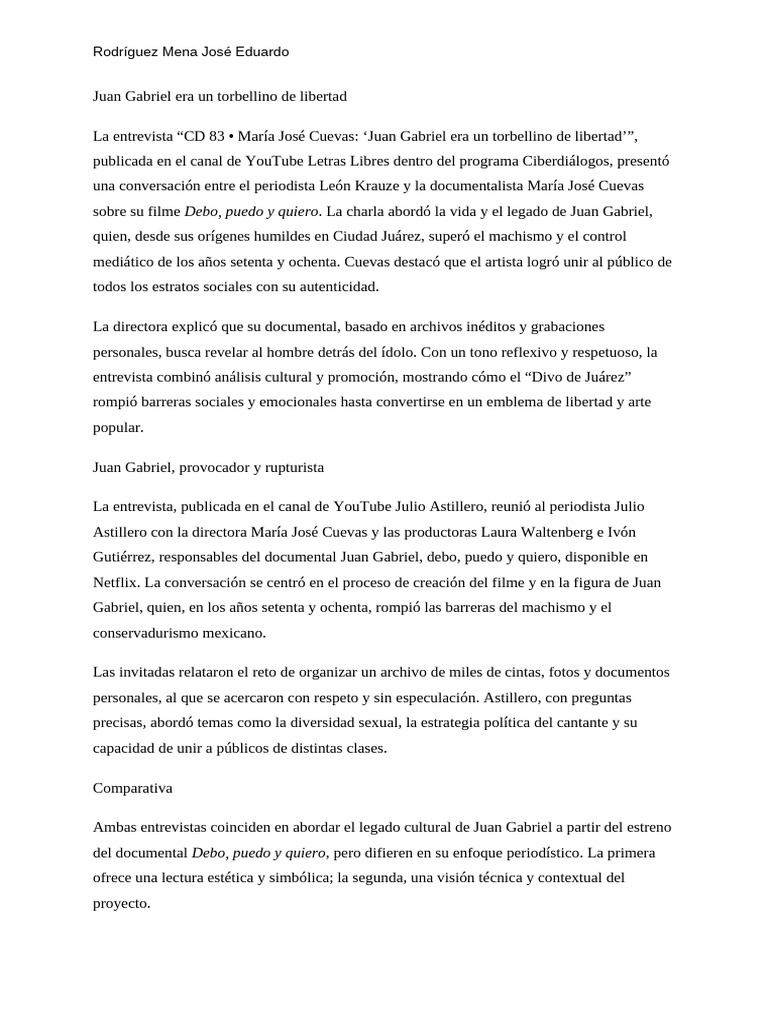 Entrevistas Documental Juan Gabriel_Rodríguez Mena José Eduardo | PDF