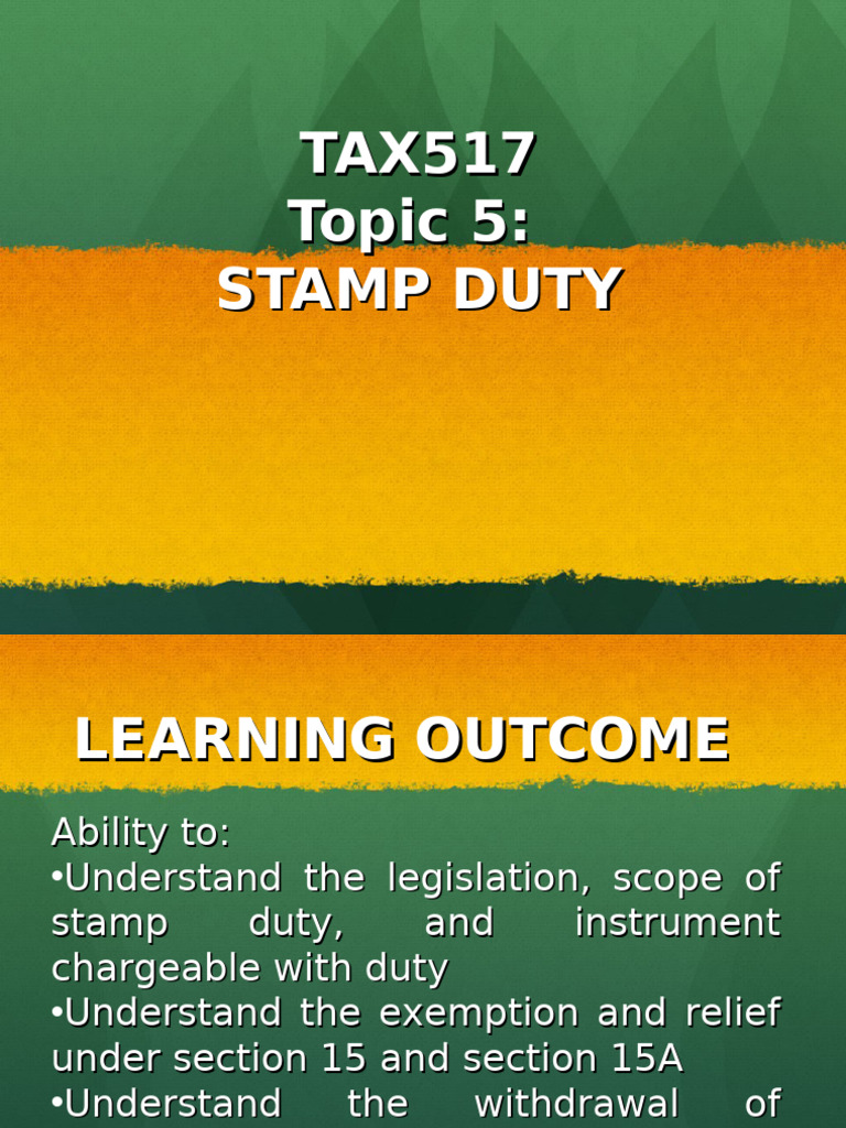 Topic 5 - Stamp Duty | PDF | Private Law | Payments