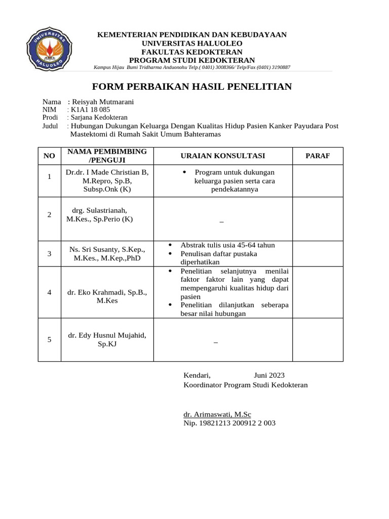 Form Perbaikan Proposal | PDF