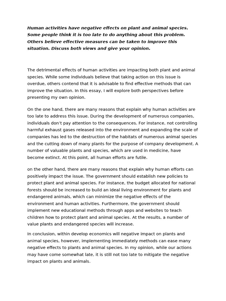 Human Activities Have Negative Effects on Plant and Animal Species ...