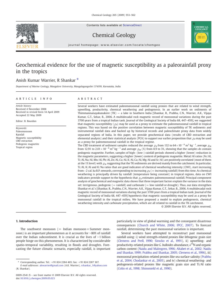 Magnetic Susceptibility as Paleorainfall Proxy | PDF | Rain | Sediment