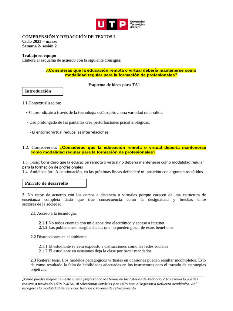 S02.s2-Esquema_para_TA1_(material)_2023_marzo[1][1] | PDF | Comunicación humana | Modificación ...