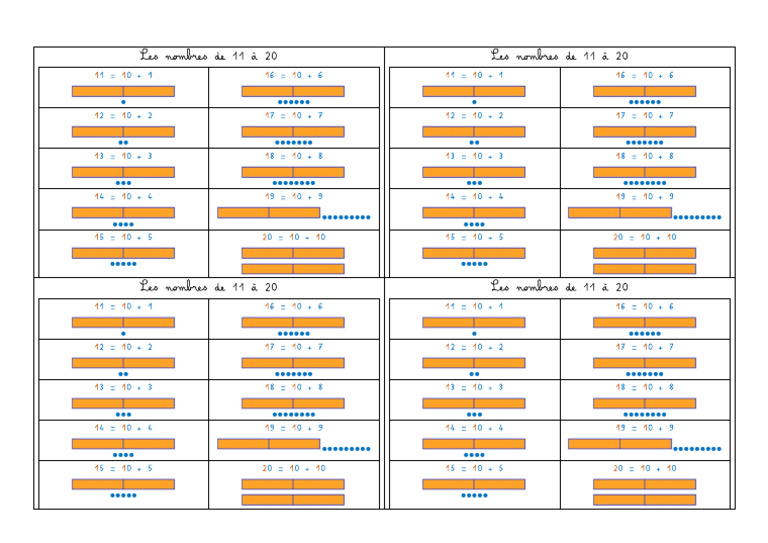 Les Nombres de 11 A 20 Decomposition | PDF
