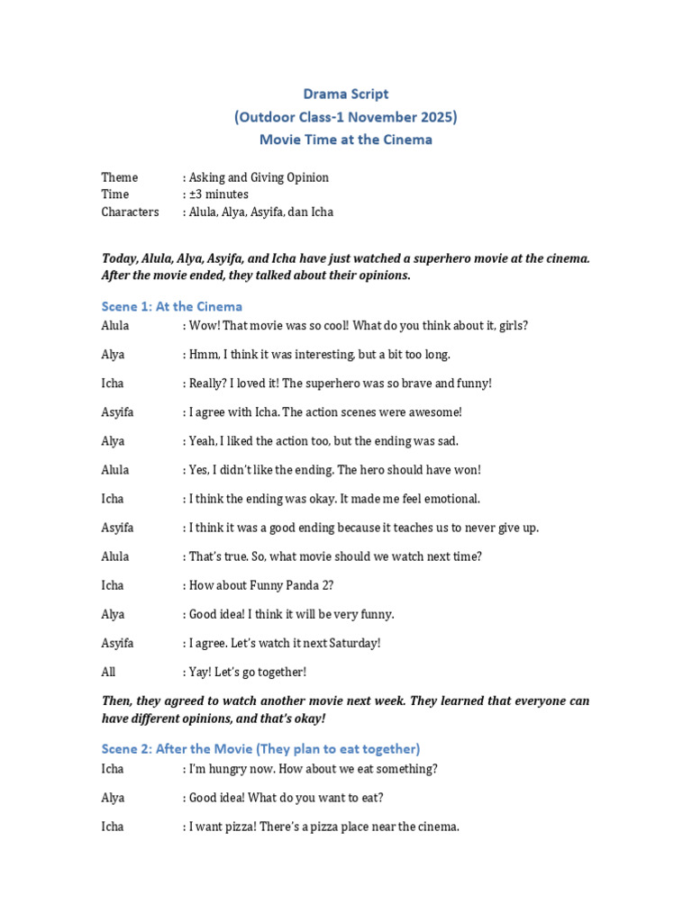 Drama Script (Outdoor Class Asoka N Camellia) | PDF
