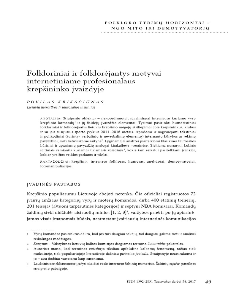 Lithuanian Basketball & Folklore | PDF