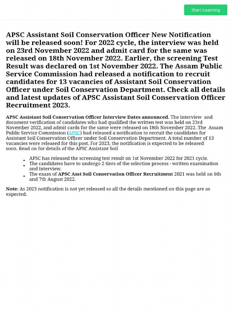 APSC Assistant Soil Conservation Officer RecruitmentExam Info | PDF
