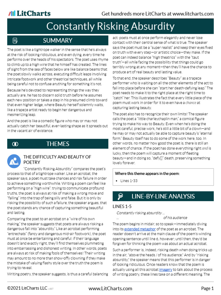 LitCharts Constantly Risking Absurdity | PDF | Poetry | Rhyme