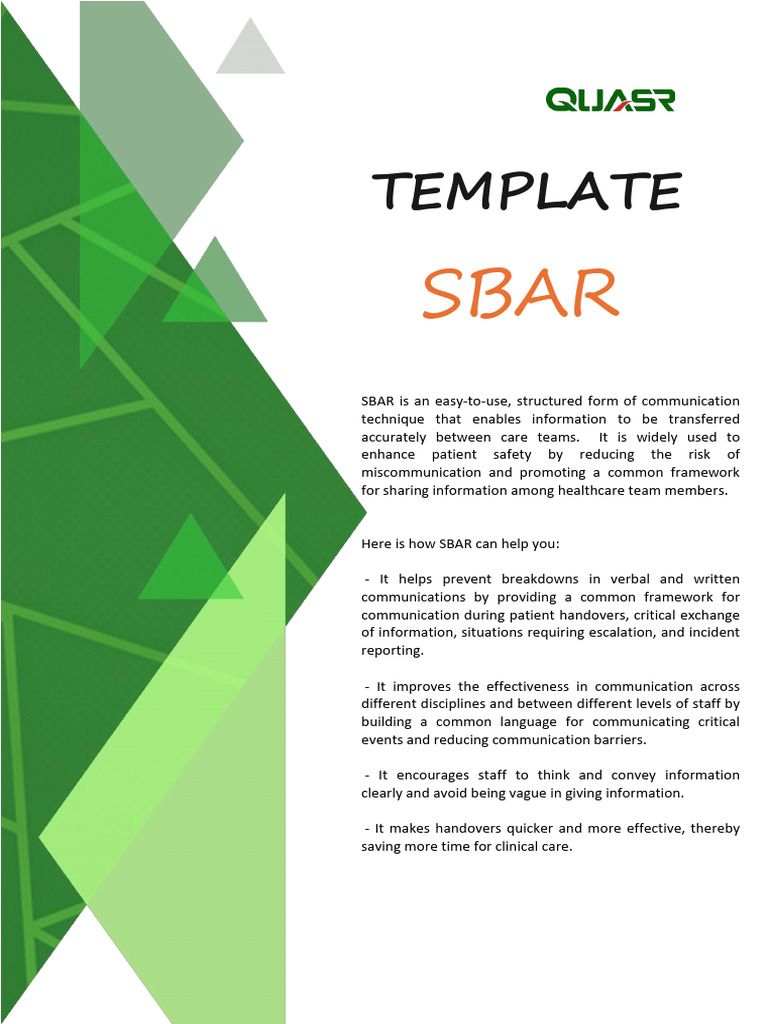SBAR Patient Safety Tool Template | PDF