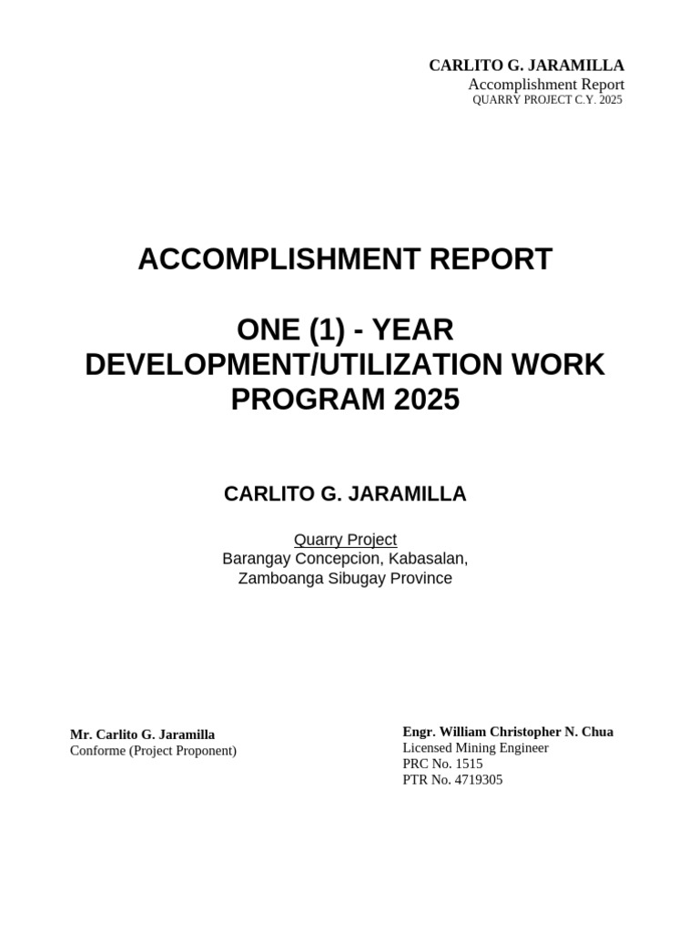 Quarry Project Accomplishment Report 2025 | PDF