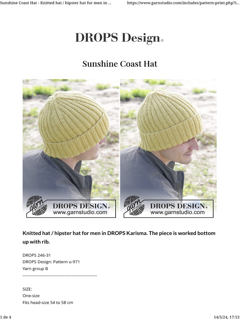 Sunshine Coast Hat - Knitted Hat - Hipster Hat For Men in DROPS Karisma ...