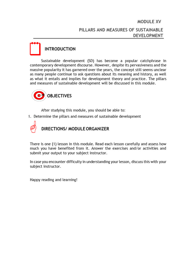 Module 15 Pillars and Measures of Sustainable Development | PDF ...