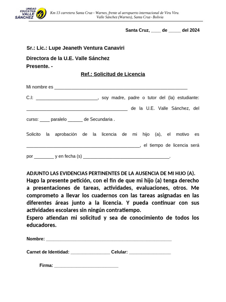 Carta de Licencia Directora Lupe Jeaneth Ventura | PDF