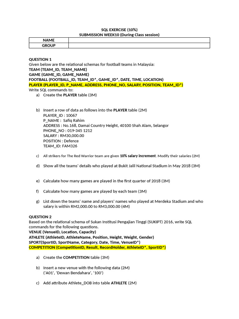 SQL Exercise 10% 29May2025 | PDF | Data Management | Databases