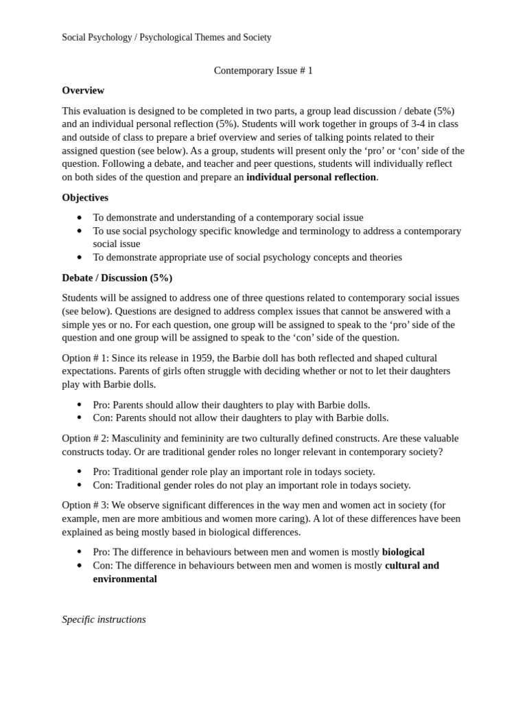 Debate and Personal Reflection | PDF | Psychology | Gender