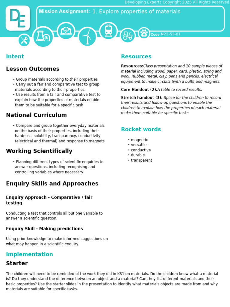 1 Explore Properties of Materials Lesson Plan | PDF | Physical Sciences | Applied And ...