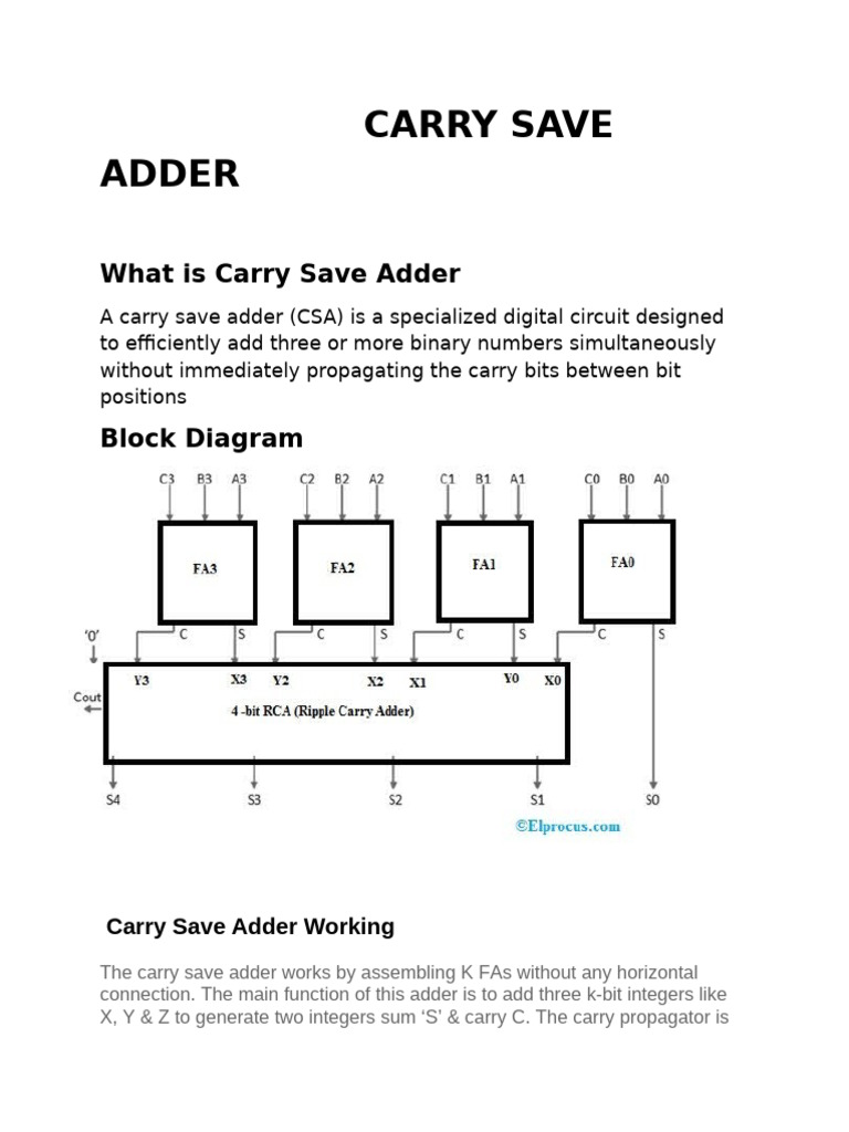 Carry save adder | PDF | Computing | Digital Electronics