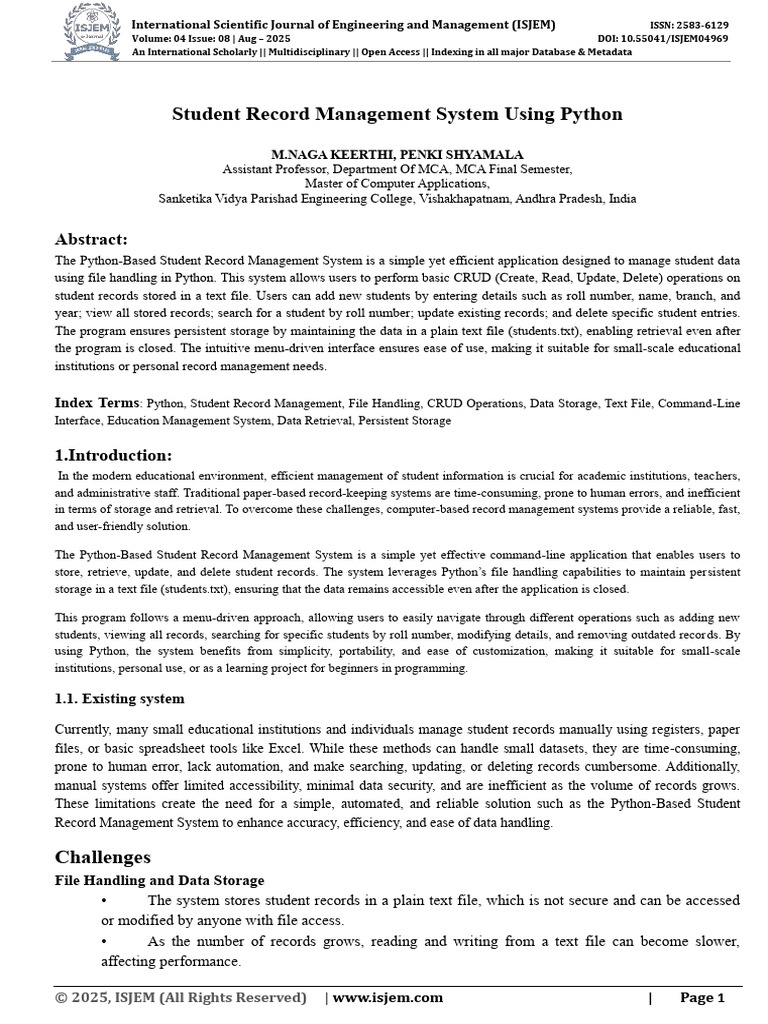 Student Record Management System Using Python | PDF | Databases | Computer File