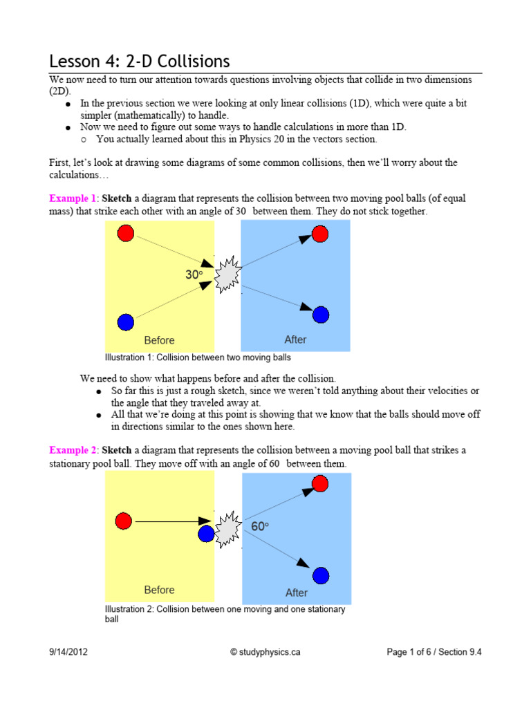 Lesson 4: 2-D Collisions: Sketch | PDF | Momentum | Collision