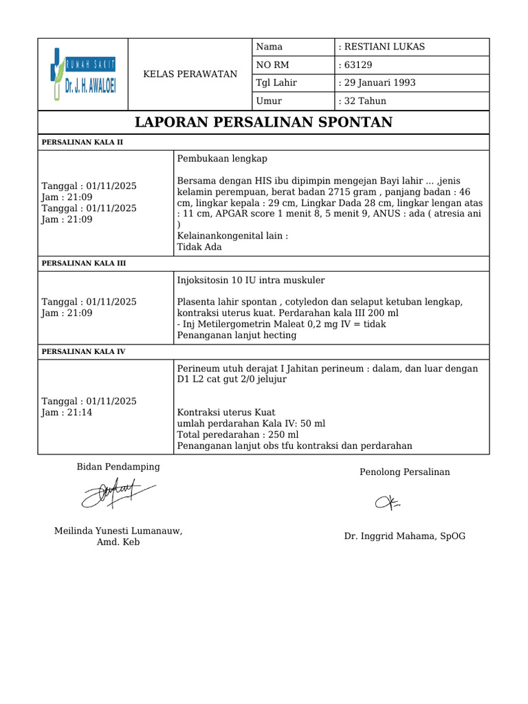 Lap Partus Ny Restiani Lukas | PDF