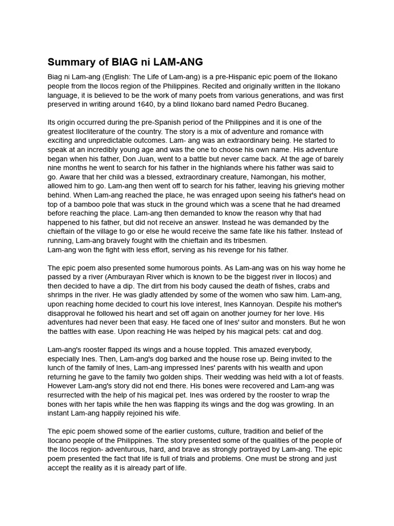 Overview of Biag ni Lam-ang Epic | PDF | Oral Tradition | Epic Poetry