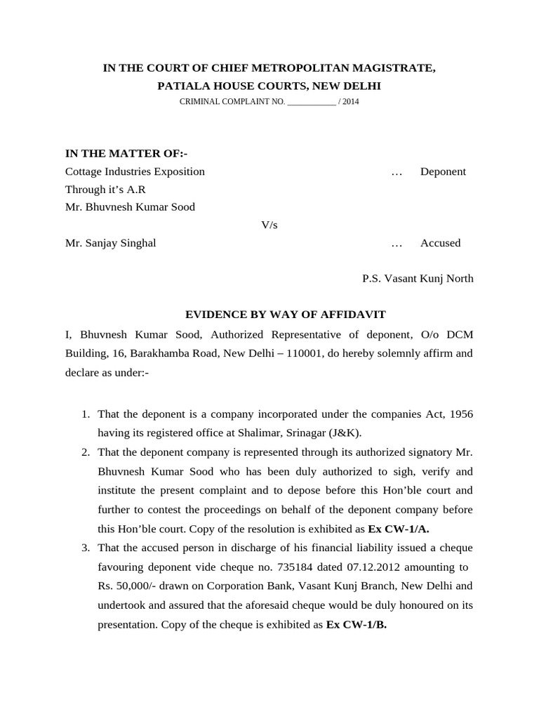 Evidence by Affidavit - CIE | PDF | Cheque | Affidavit