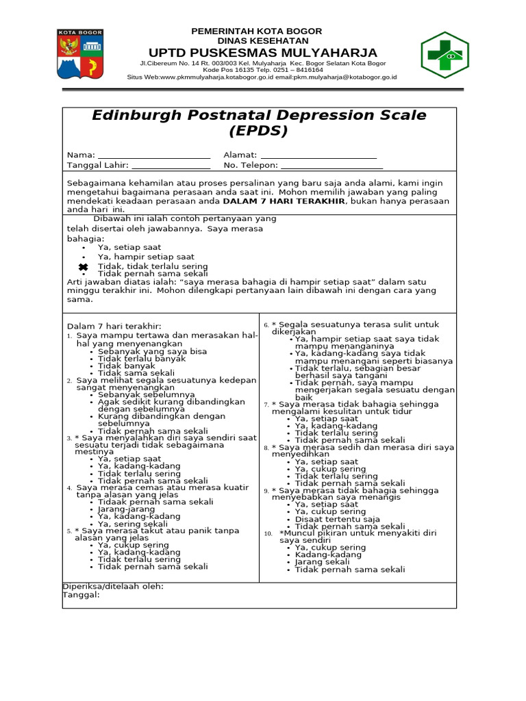 Skala Depresi Pasca Melahirkan EPDS | PDF