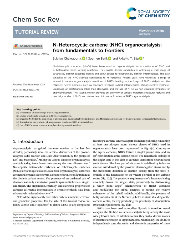NHC Organocatalysis: Recent Advances | PDF | Chemistry | Chemical Reactions
