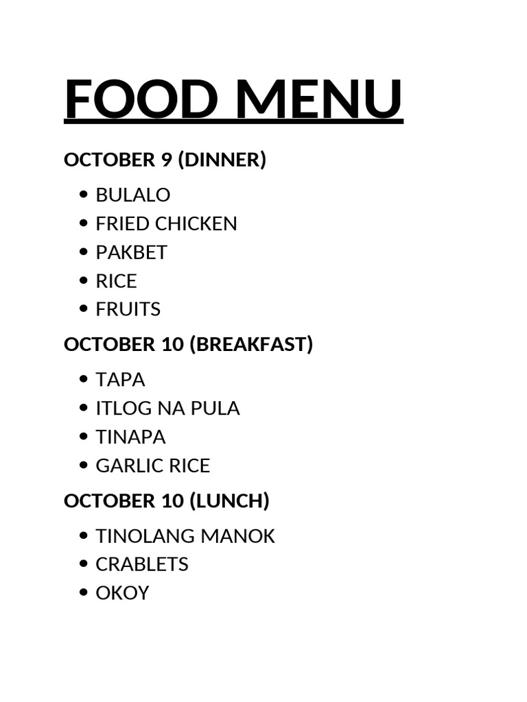 October Dinner and Breakfast Menu | PDF
