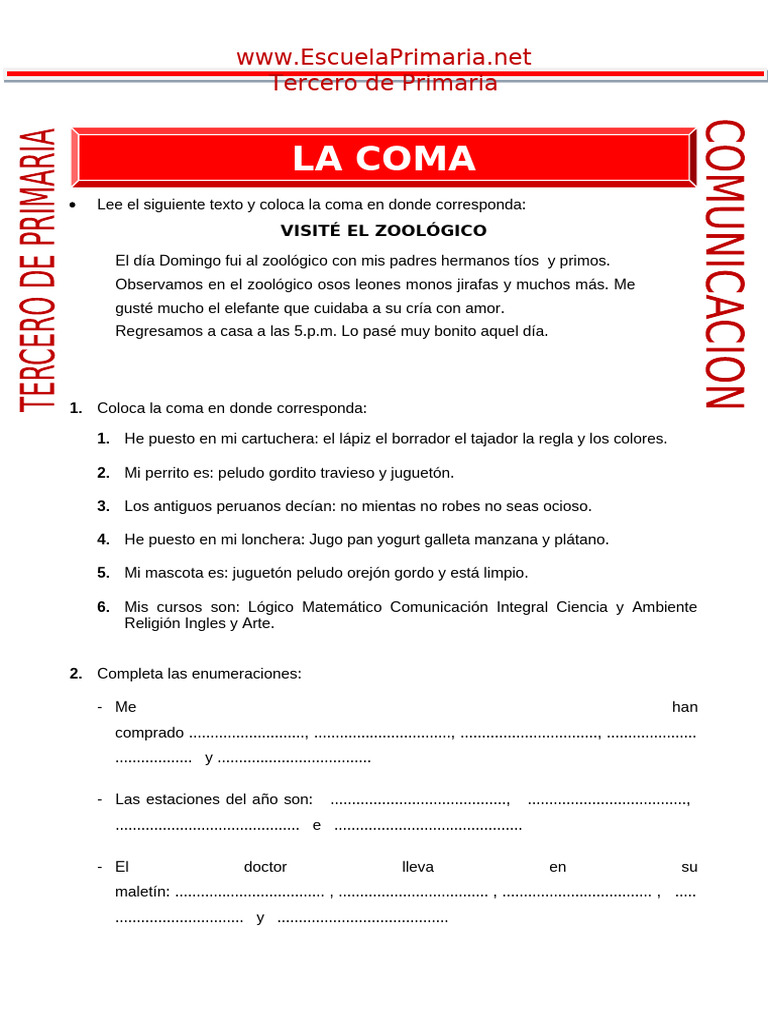 Actividades Uso de La Coma | PDF