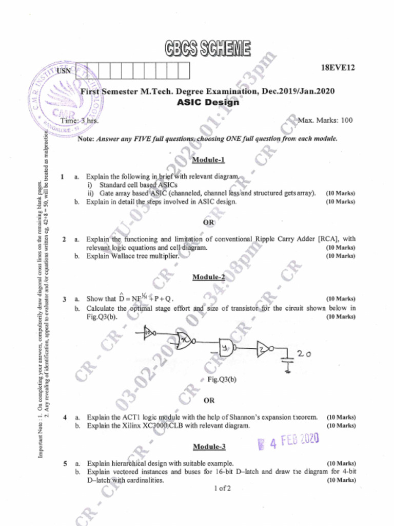 VTU Question Paper of 18EVE12 ASIC Design Jan - 2019 | PDF