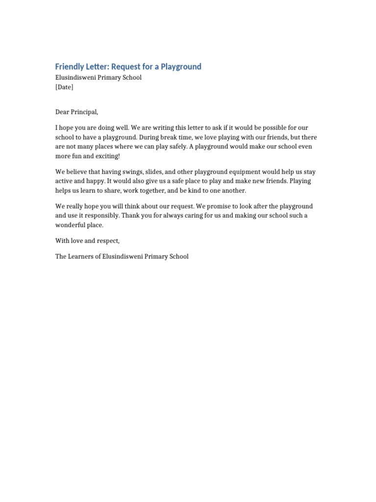Friendly Letter Request For Playground | PDF
