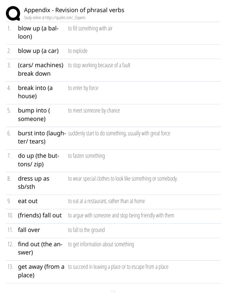 Appendix - Revision of Phrasal Verbs | PDF | Chess Theory | Chess