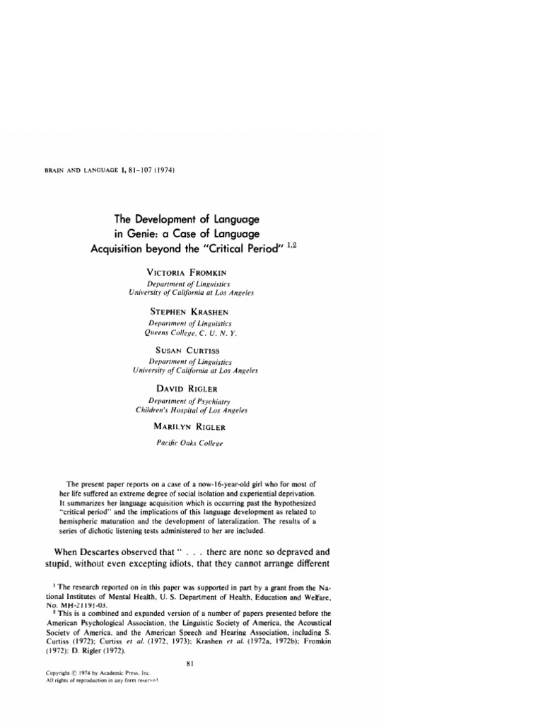 Fromkin's Paper - Genie | PDF | Lateralization Of Brain Function ...