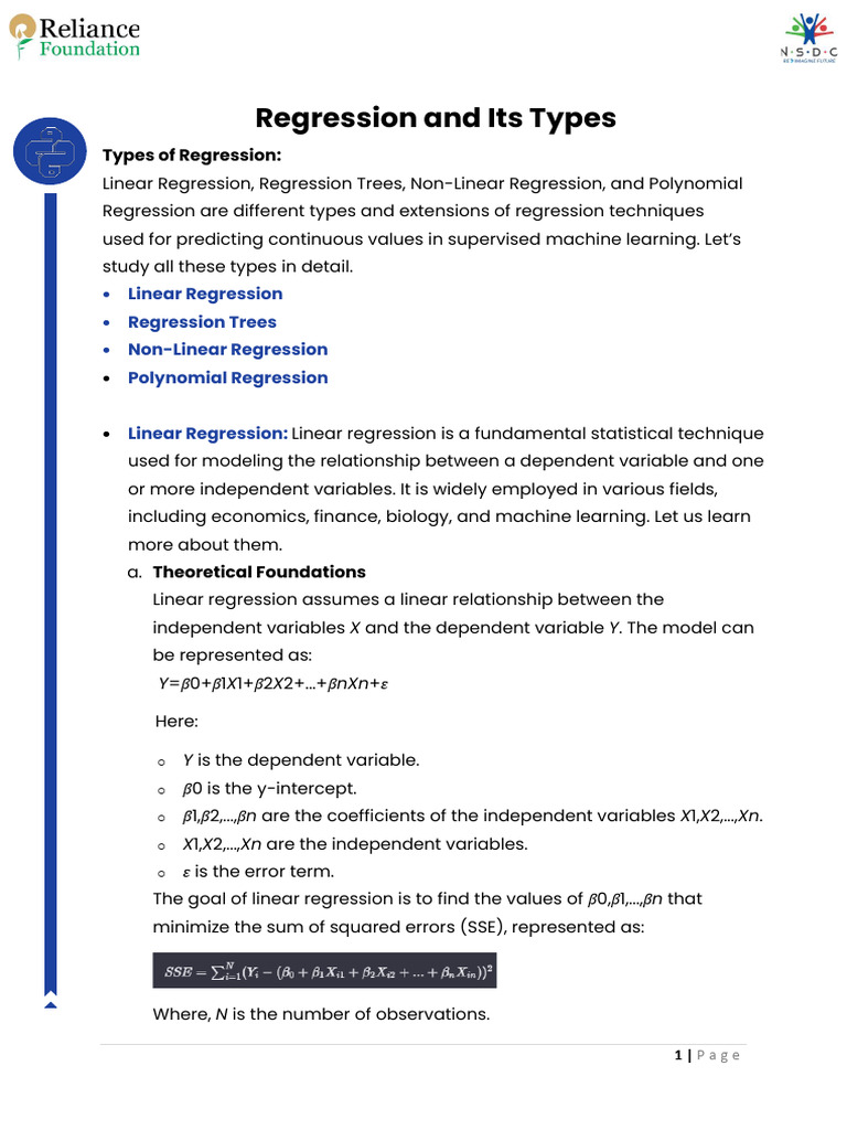 Regression and Its Types | PDF | Regression Analysis | Linear Regression