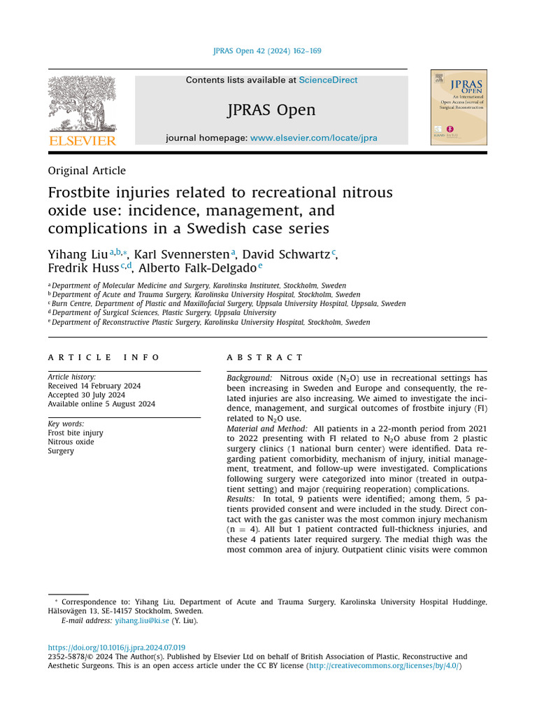 Frostbite Injuries Related To Recreational Nitrous | PDF | Surgery ...