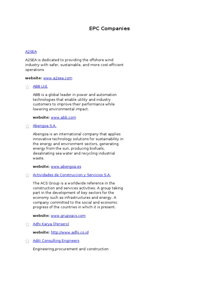 EPC Companies | PDF | Natural Gas | Offshore Drilling