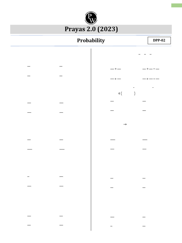 Probability _ DPP 02 (of Lec 03) __ ( 2.0 2023 PW Star) | PDF | Matrix (Mathematics) | Determinant