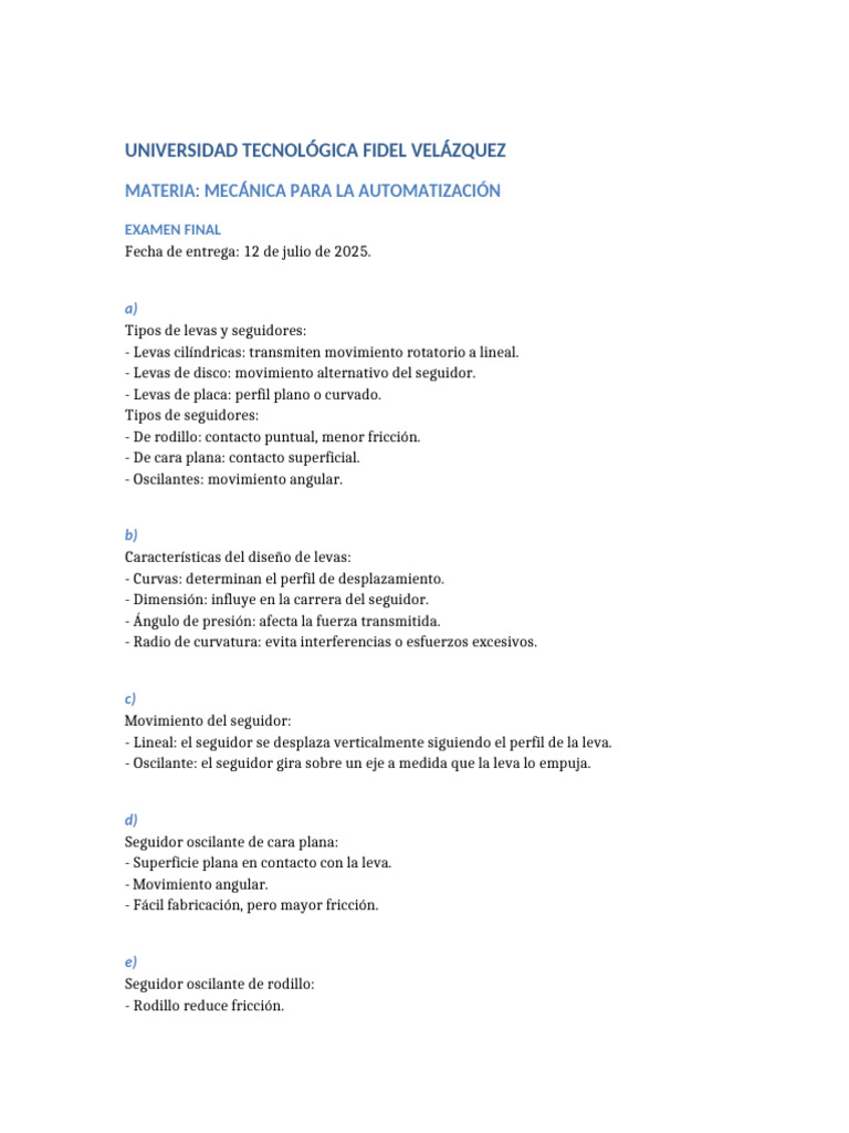 Examen Final Mecanica Automatizacion | PDF